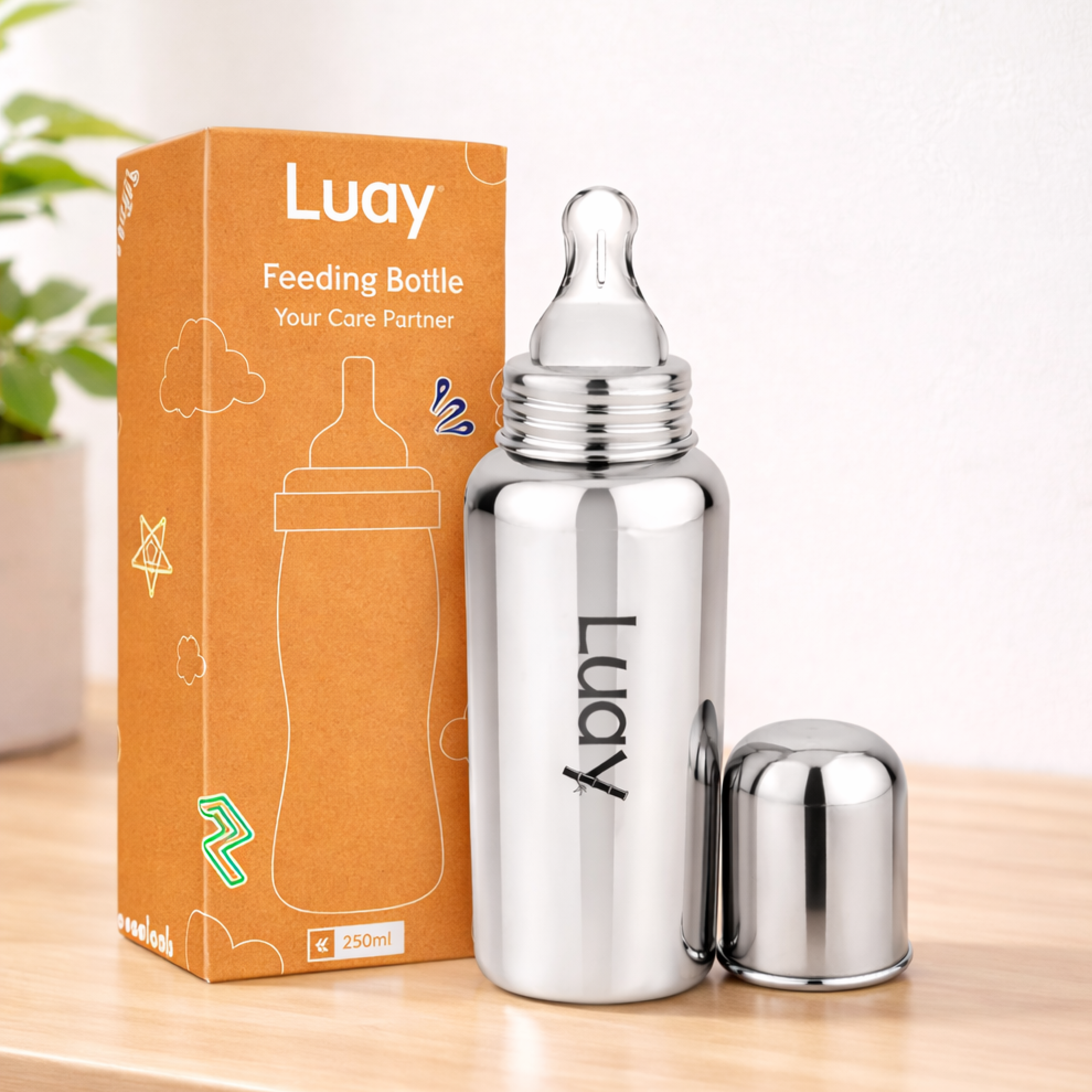 Luay Stainless Steel Baby Feeding Bottle (250 ML) | BPA-Free, Plastic-